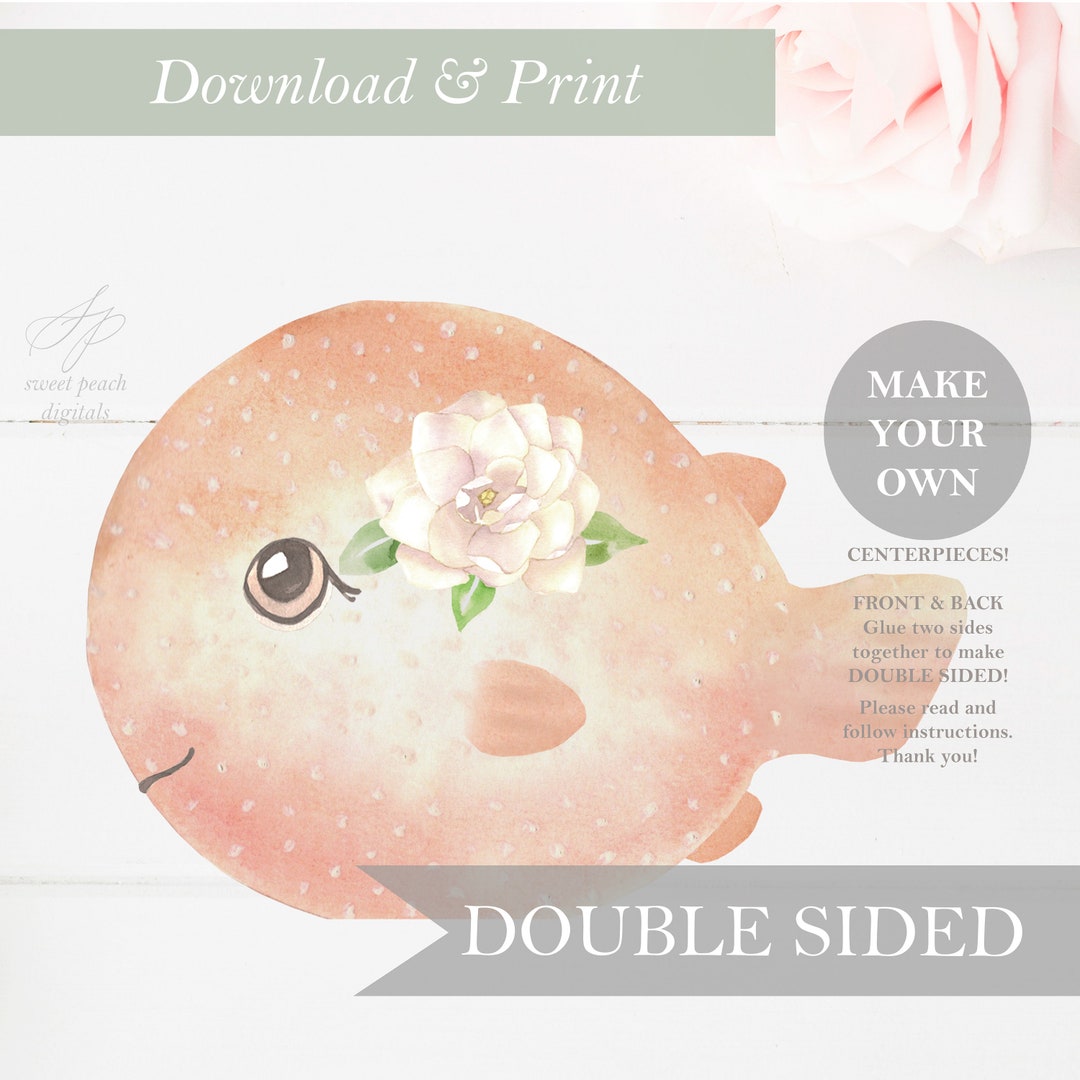 Hawaiian Puffer Fish Decor Centerpiece Cut Out Printable Stand up Baby ...