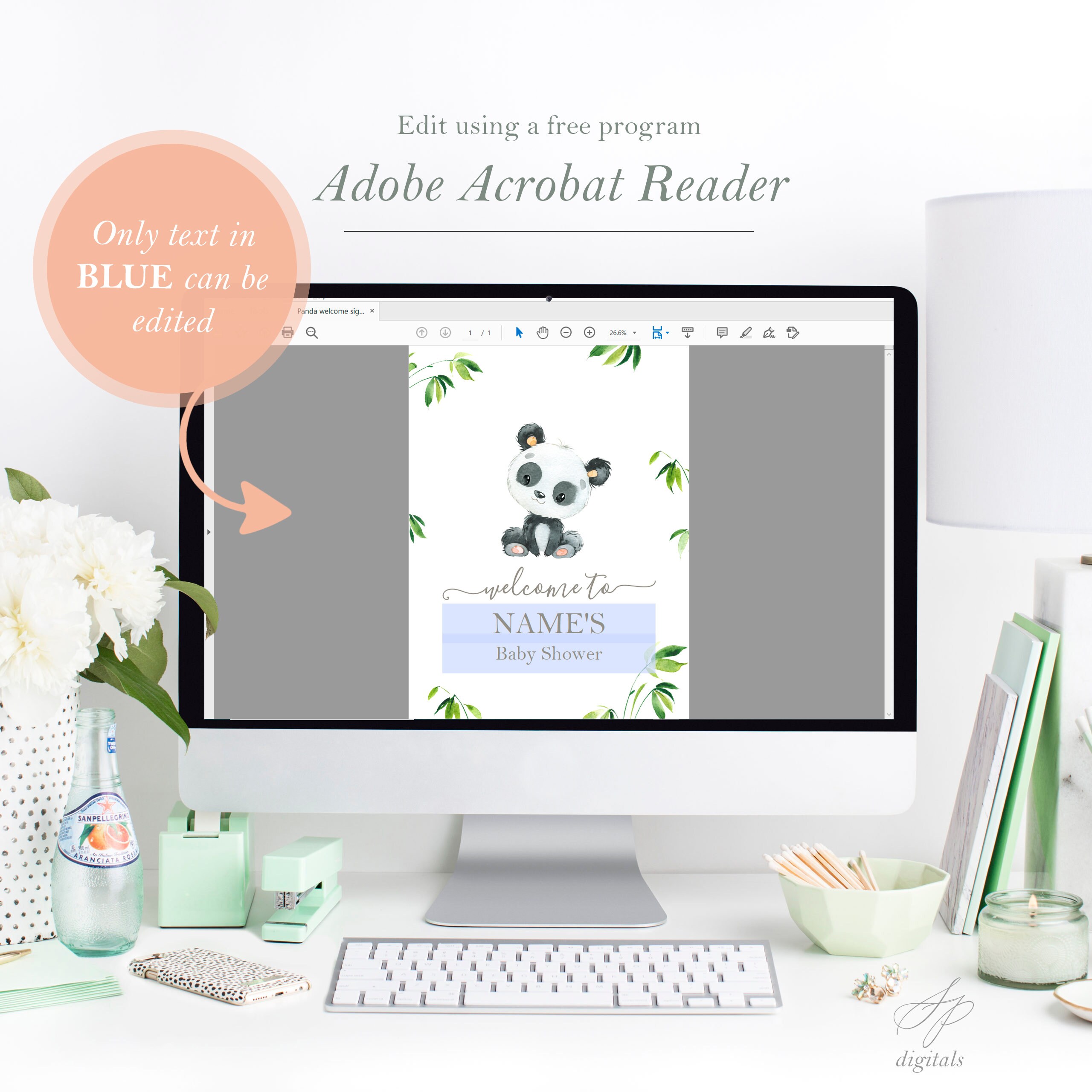 Panda Welcome Sign Baby Shower Birthday Signage Editable Template ...
