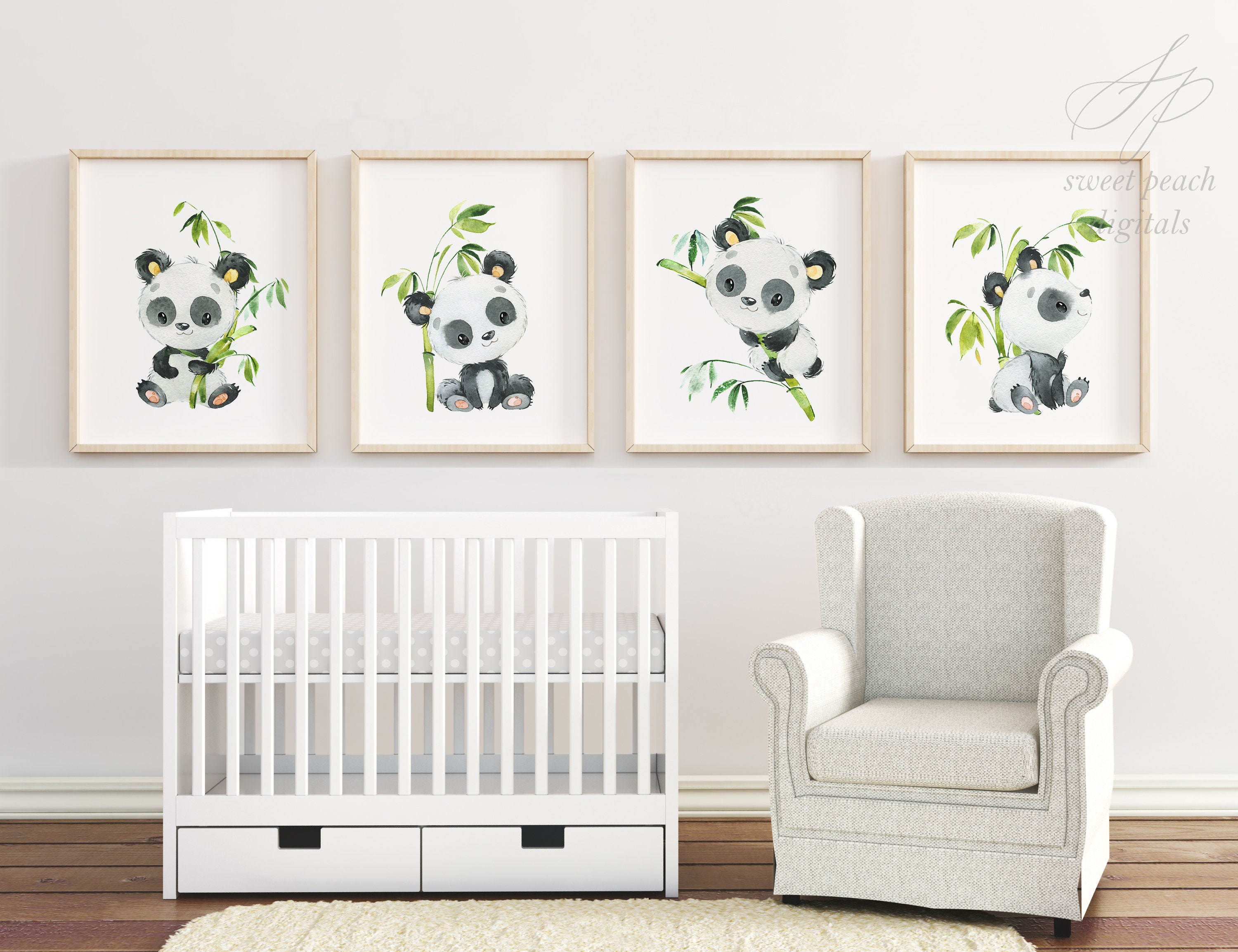 Panda Bear Set Nursery Decor Wall Art Printable Digital Prints | Etsy