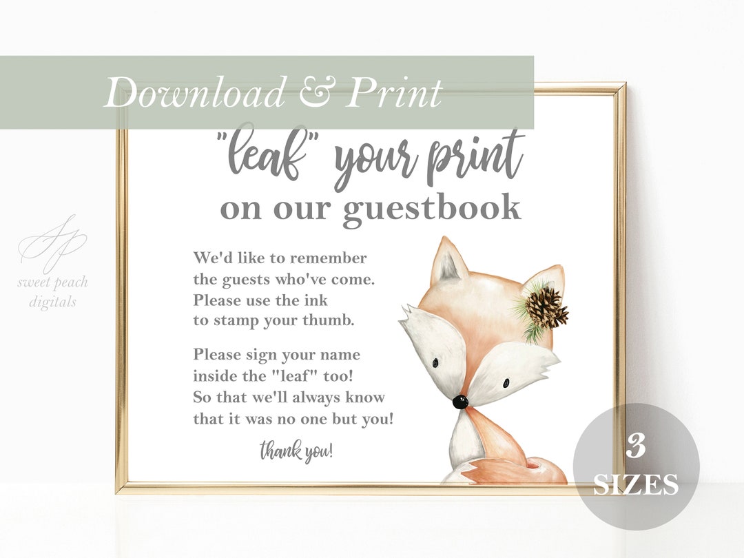 Leaf Your Print Fingerprint Tree Instruction Sheet Woodland Baby Shower ...