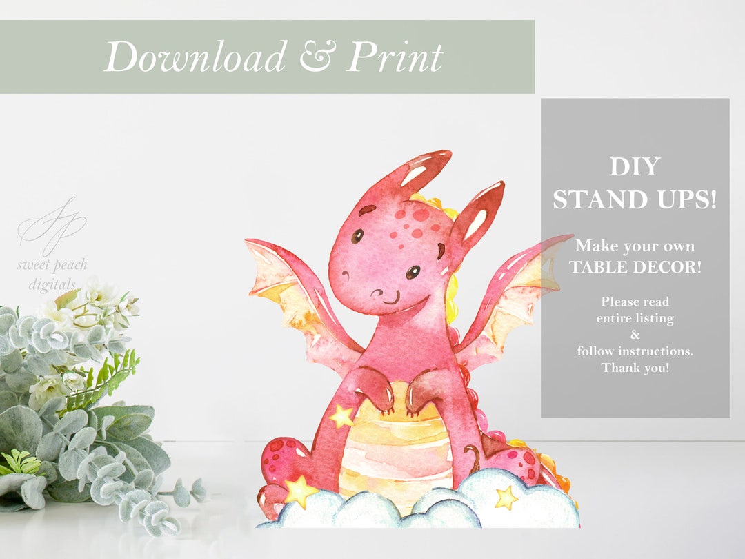 Dragon Party Table Decor Cut Out Printable Stand up Birthday Theme Baby ...