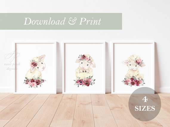 Lamb Sheep Set Nursery Decor Wall Art Printable Digital Prints - Etsy