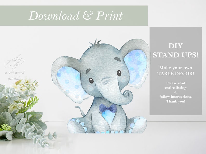 Blue Elephant Stand up Digital Blue Tie Cut Out Printable | Etsy