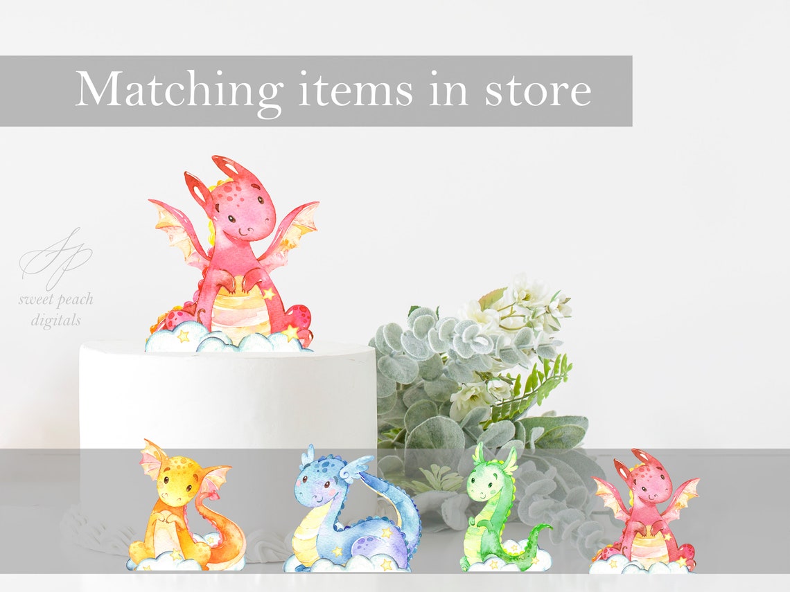 Dragon Cake Topper Printable Birthday 4 Sizes Cake Cut Out Cloud ...