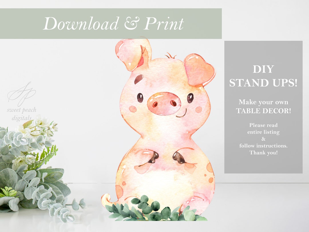 Pig Digital Stand up Cut Out Printable Farm Animal Theme Gender Neutral ...