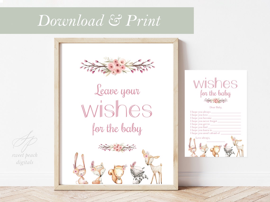 PRINTABLE Baby Shower Game Cards Wishes for Baby Girl Nursery - Etsy