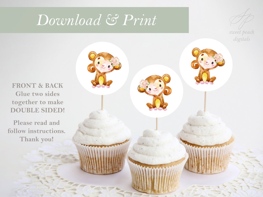 Monkey Cupcake Topper Digital Printable Cup Cake Decoration Baby Shower ...