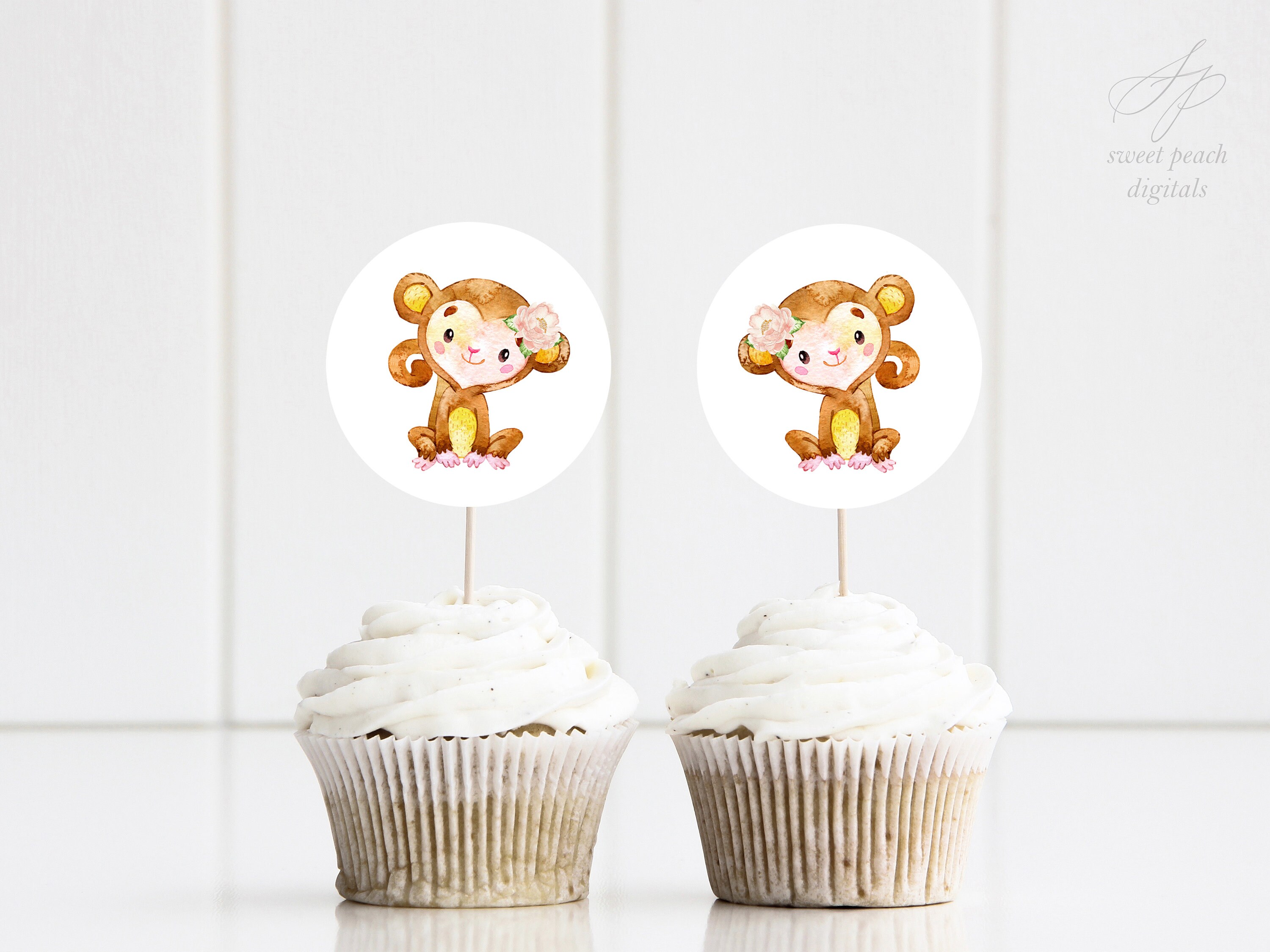Monkey Cupcake Topper Digital Printable Cup Cake Decoration Baby Shower ...