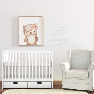 Boho Owl Nursery Decor Wall Art Printable Digital Prints Woodland ...