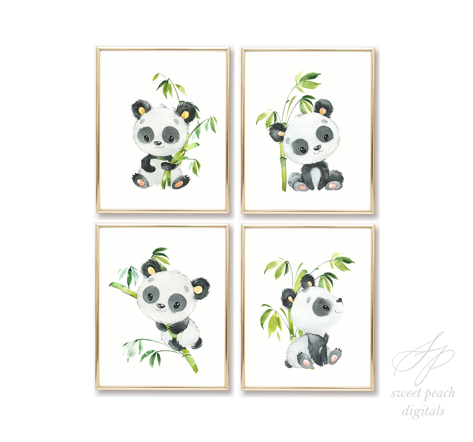 Panda Bear Set Nursery Decor Wall Art Printable Digital Prints | Etsy