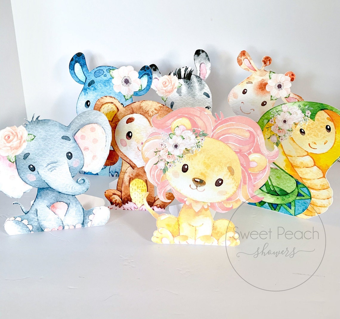 9 Jungle Safari Table Decor Cut Out Printable Stand up Safari Girl Baby ...