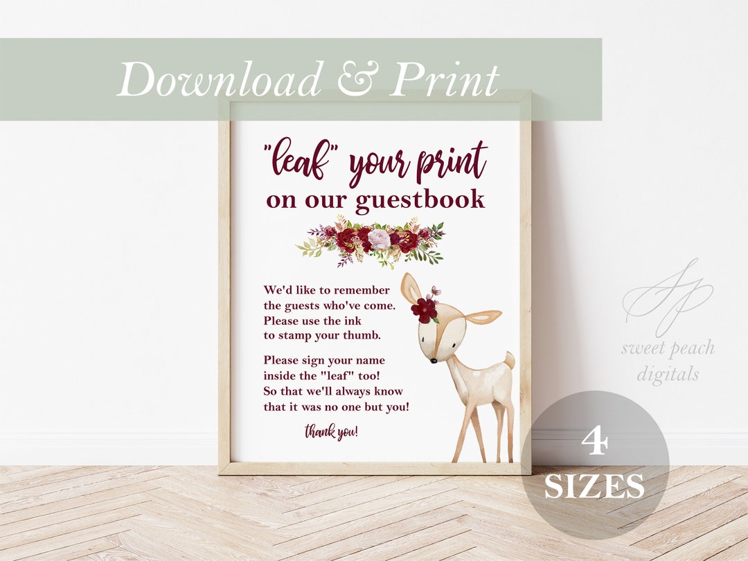 Leaf Your Print Fingerprint Tree Instruction Sheet Woodland Baby Shower ...