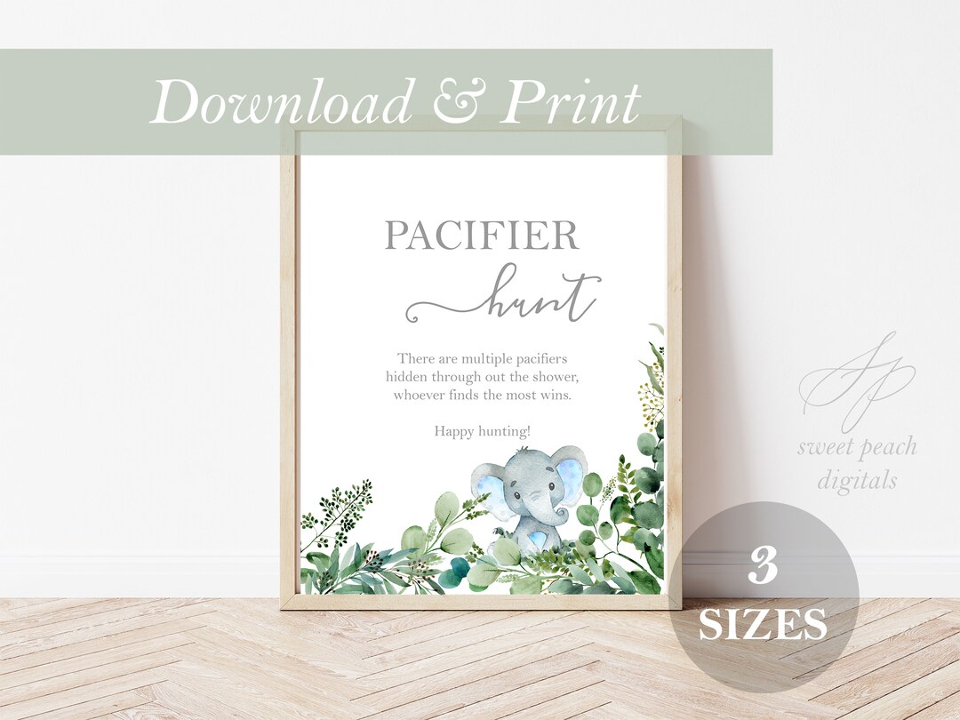 Pacifier Hunt Sign Baby Shower Eucalpytus Greenery Decor Decoration ...