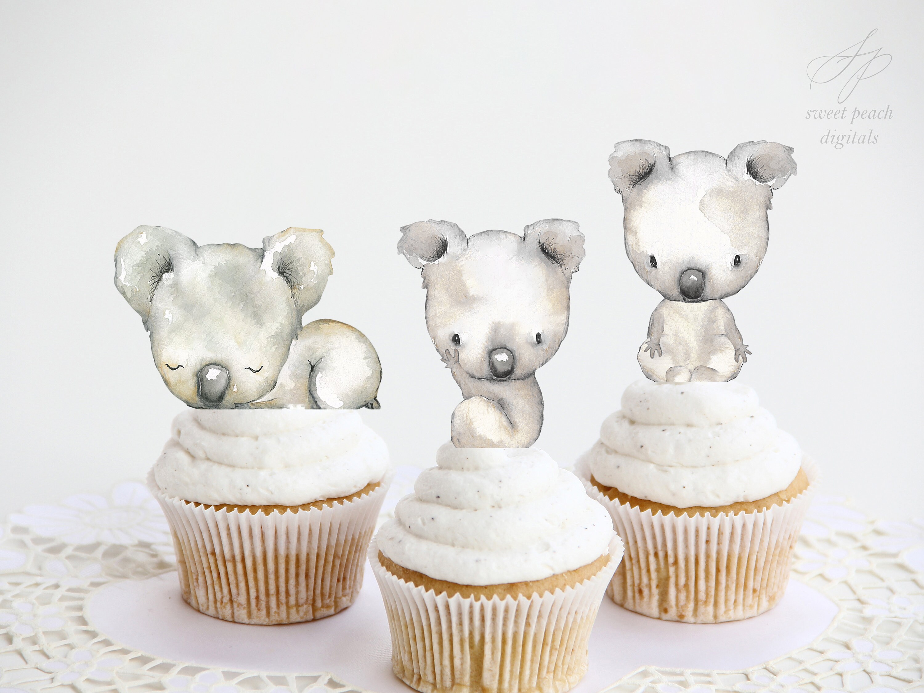 Digital Cupcake Topper Koala Bear Boy Printable Cup Cake Toppers Baby ...