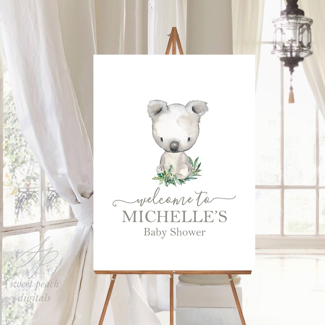 Koala Welcome Sign Baby Shower Birthday Signage Editable Template ...