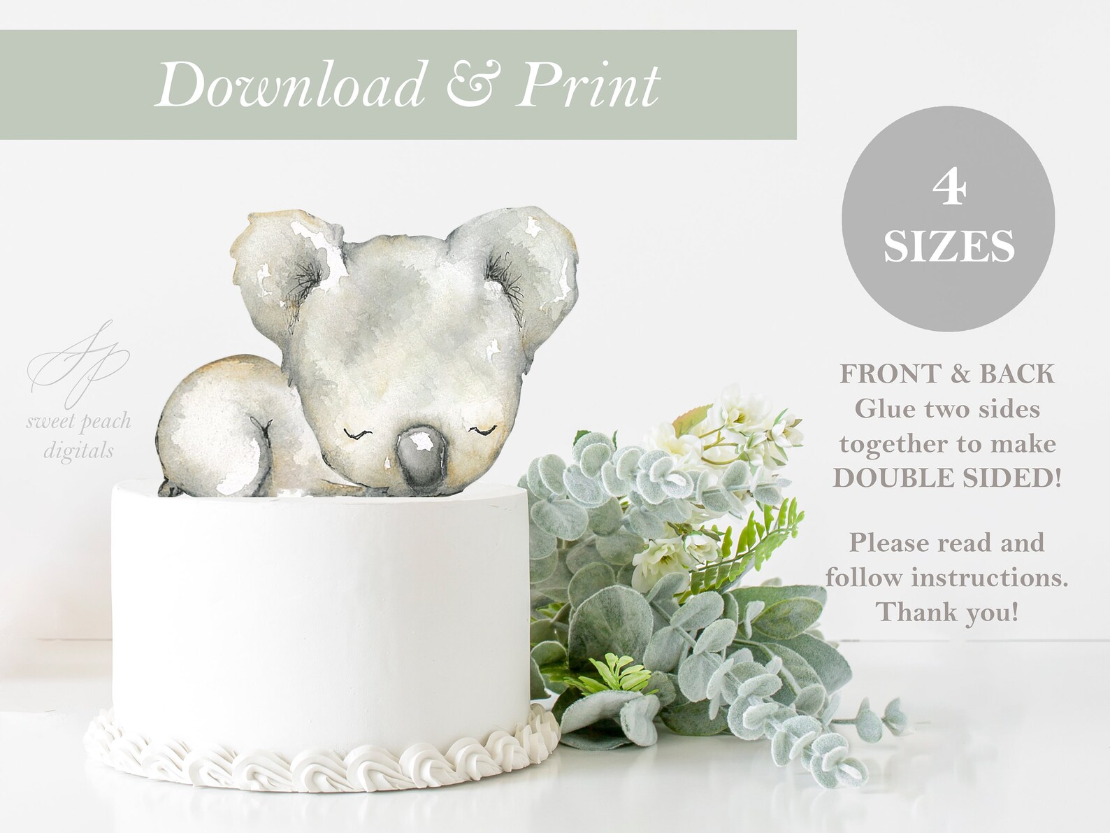 Koala Bear Topper Australian Digital Printable Birthday Cake Baby ...