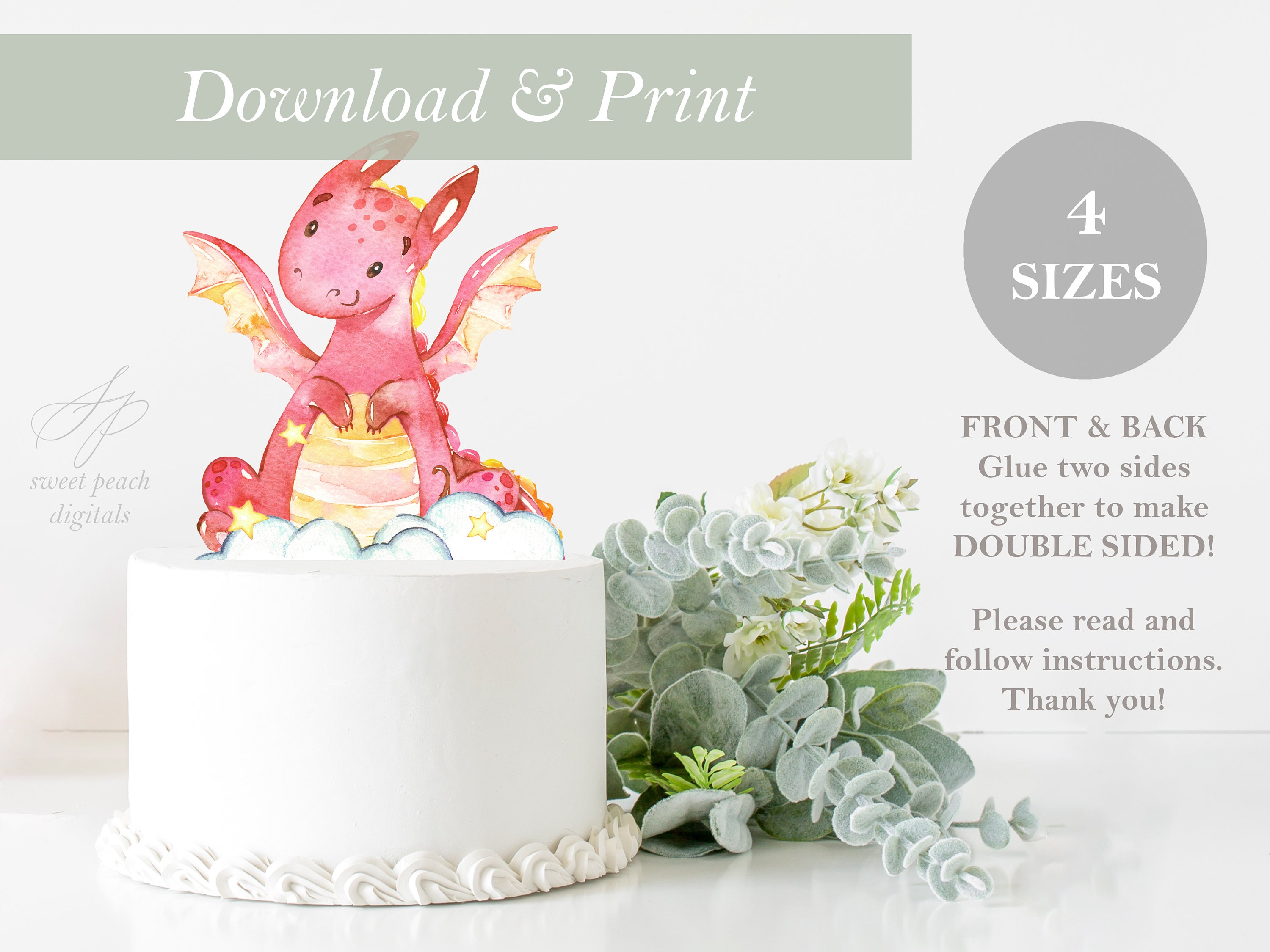 Dragon Cake Topper Birthday Printable 4 Sizes Cake Cut Out - Etsy