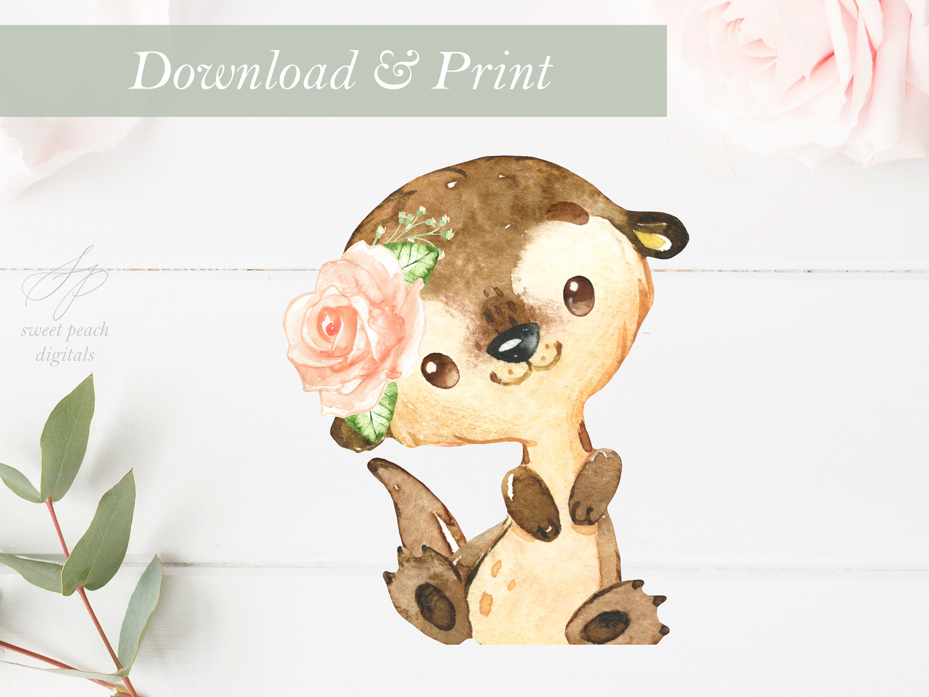 Flower Otter Table Decoration Woodland Baby Shower Birthday | Etsy