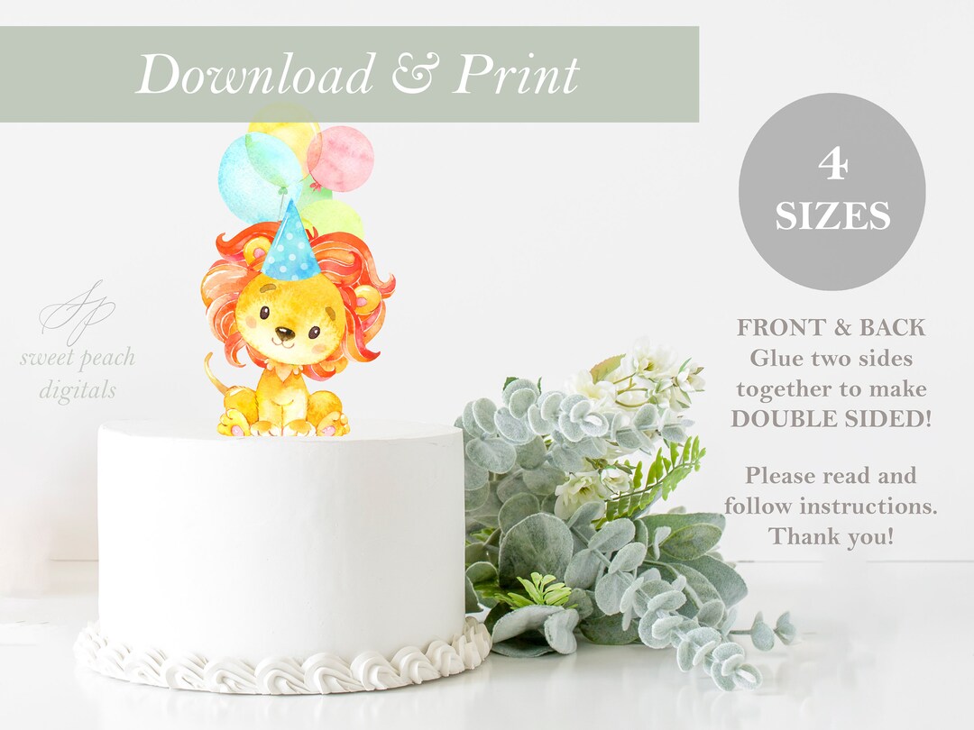 Party Lion Topper DOUBLE SIDED Printable Boy Cut Out Safari Birthday ...