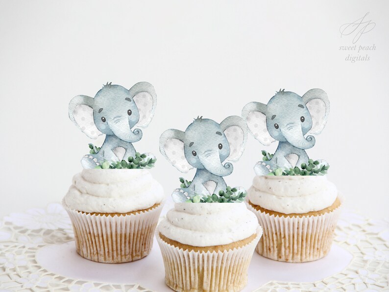Elephant Digital Cupcake Topper Safari Printable Cup Cake Toppers ...