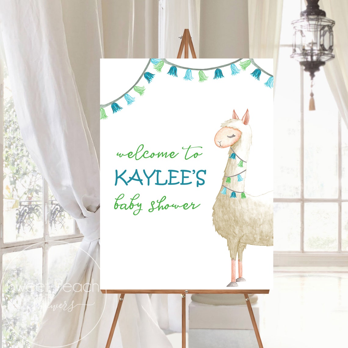 Llama Welcome Alpaca Sign Baby Shower Boy Girl Editable - Etsy
