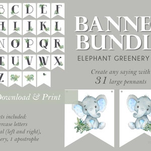 Elephant Safari Banner Bundle Jungle Party Baby Shower Birthday Animal ...