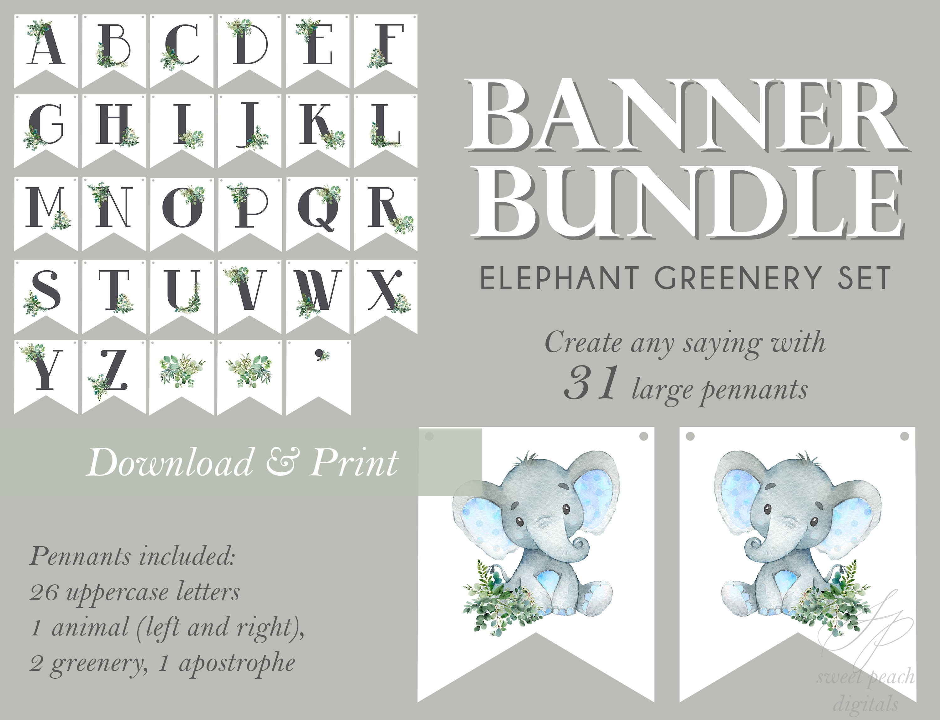 Elephant Safari Banner Bundle Jungle Party Baby Shower | Etsy
