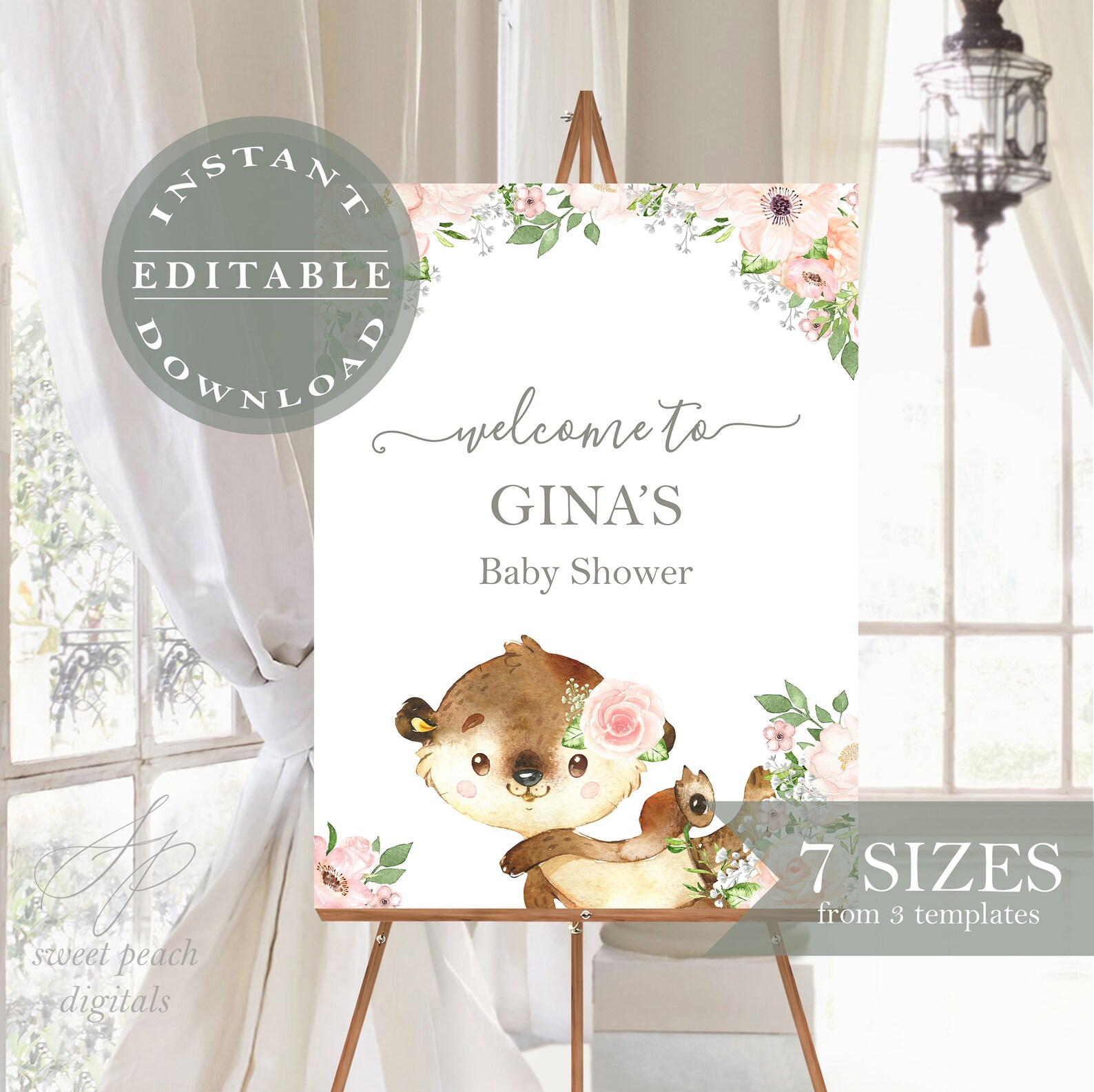 Otter Welcome Baby Shower Sign Woodland Forest Animal Digital - Etsy