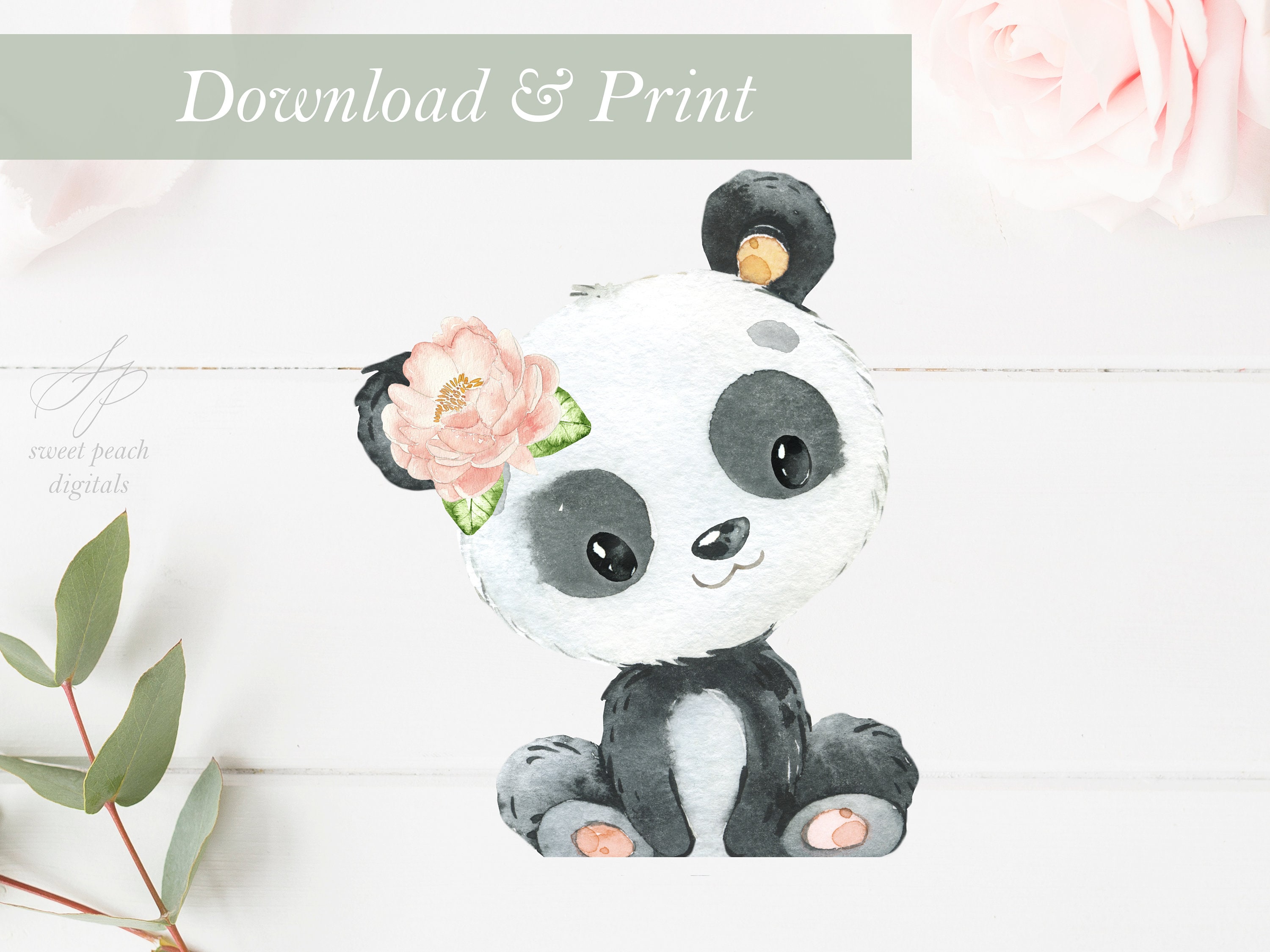 Panda Table Decor Flower Double Sided Cut Out Printable Stand up Safari ...