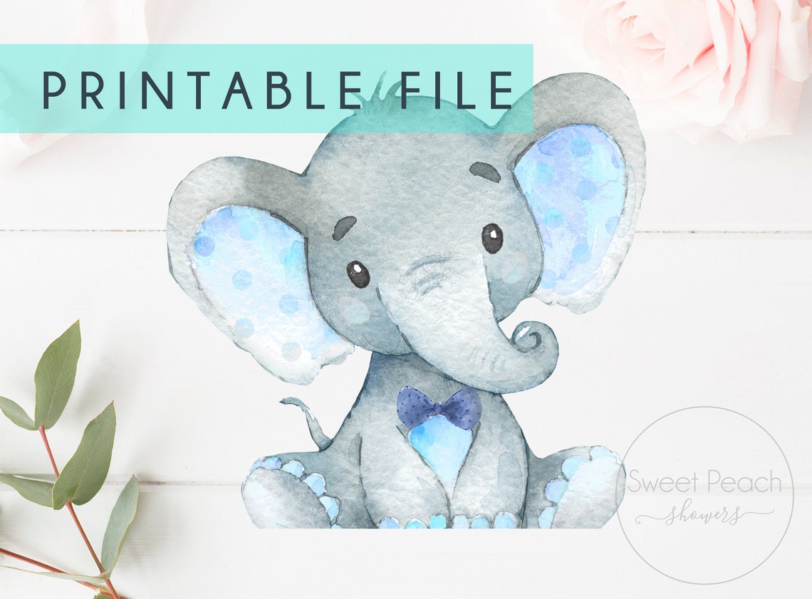 Blue Elephant Stand Up Digital Blue Tie Cut Out Printable | Etsy