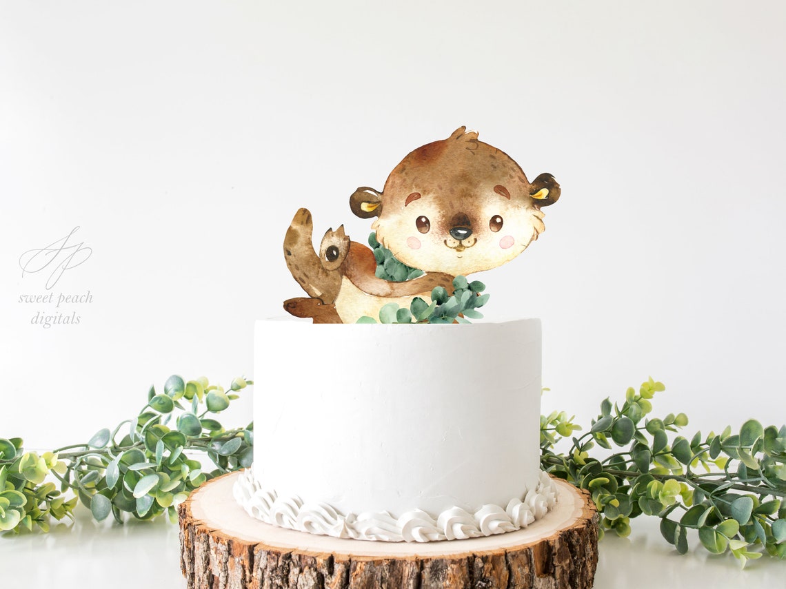 BUNDLE Otter Cake Topper 4 Sizes Woodland Forest Print and Cut Out ...