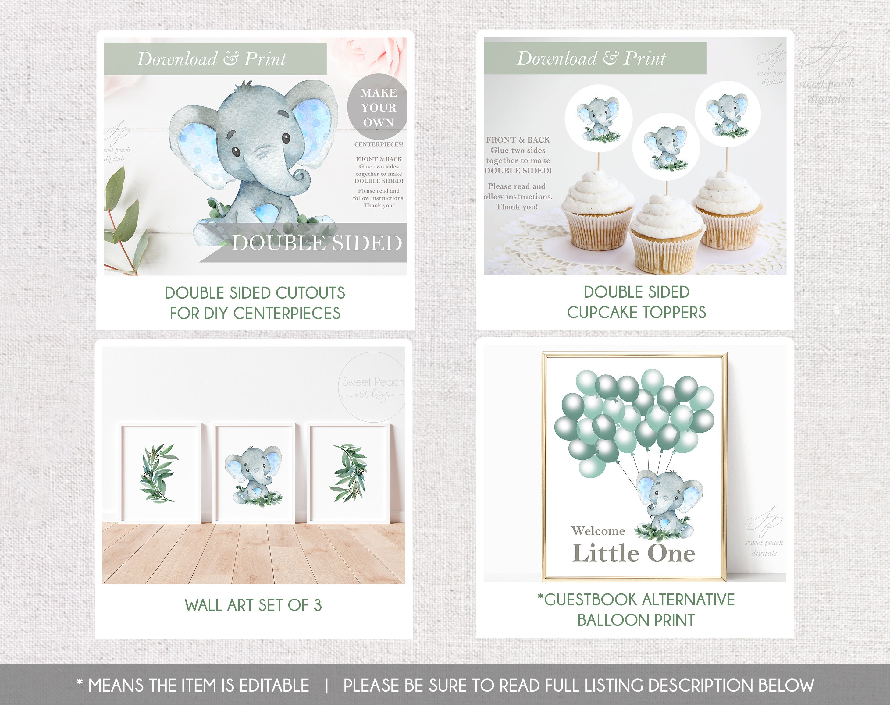 Elephant Baby Shower Bundle Safari Jungle Zoo Invitation Decor Thank ...