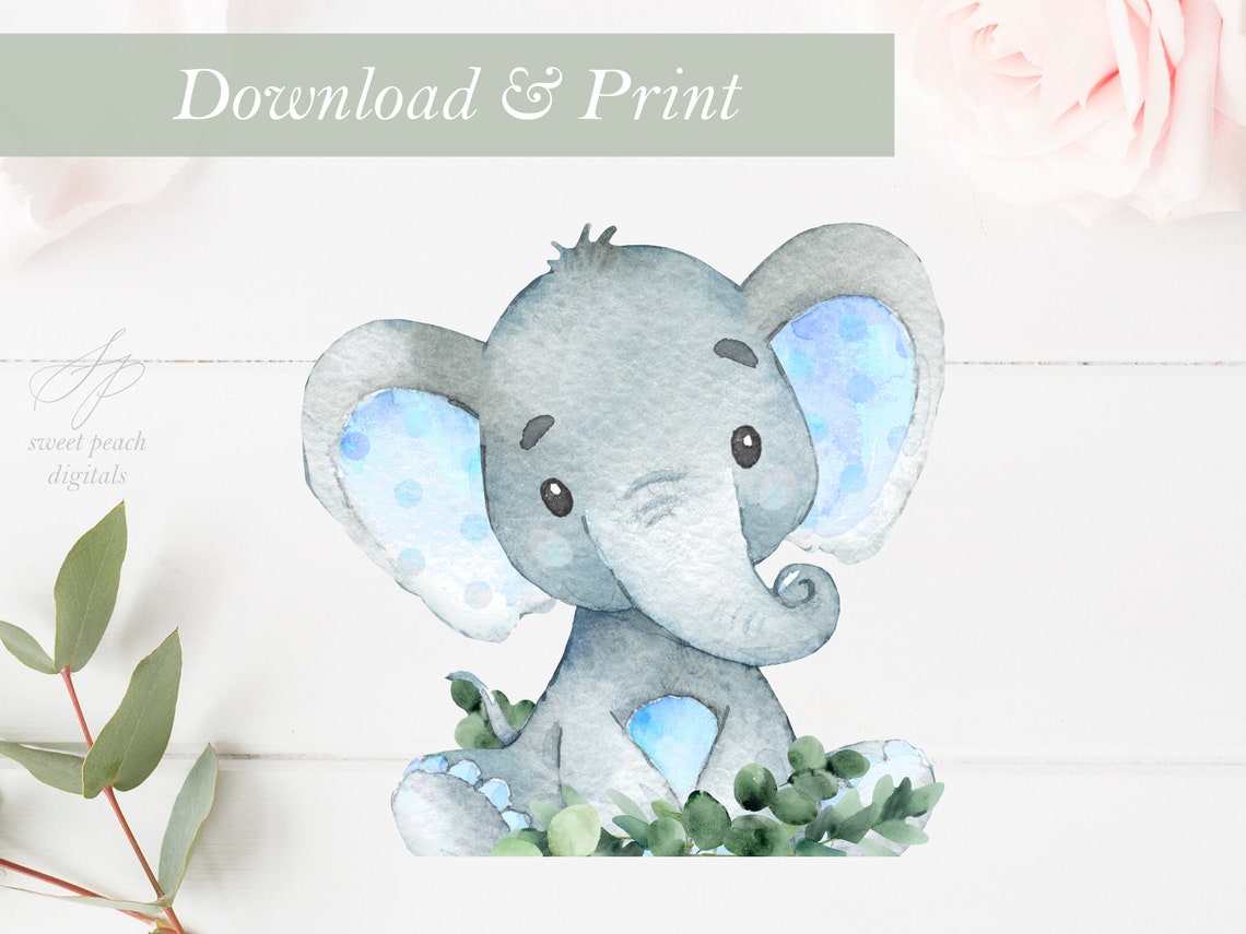 Blue Elephant Stand up Digital Greenery Cut Out Printable - Etsy