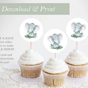 Elephant Cupcake Topper Digital Printable Cup Cake Decoration Baby ...