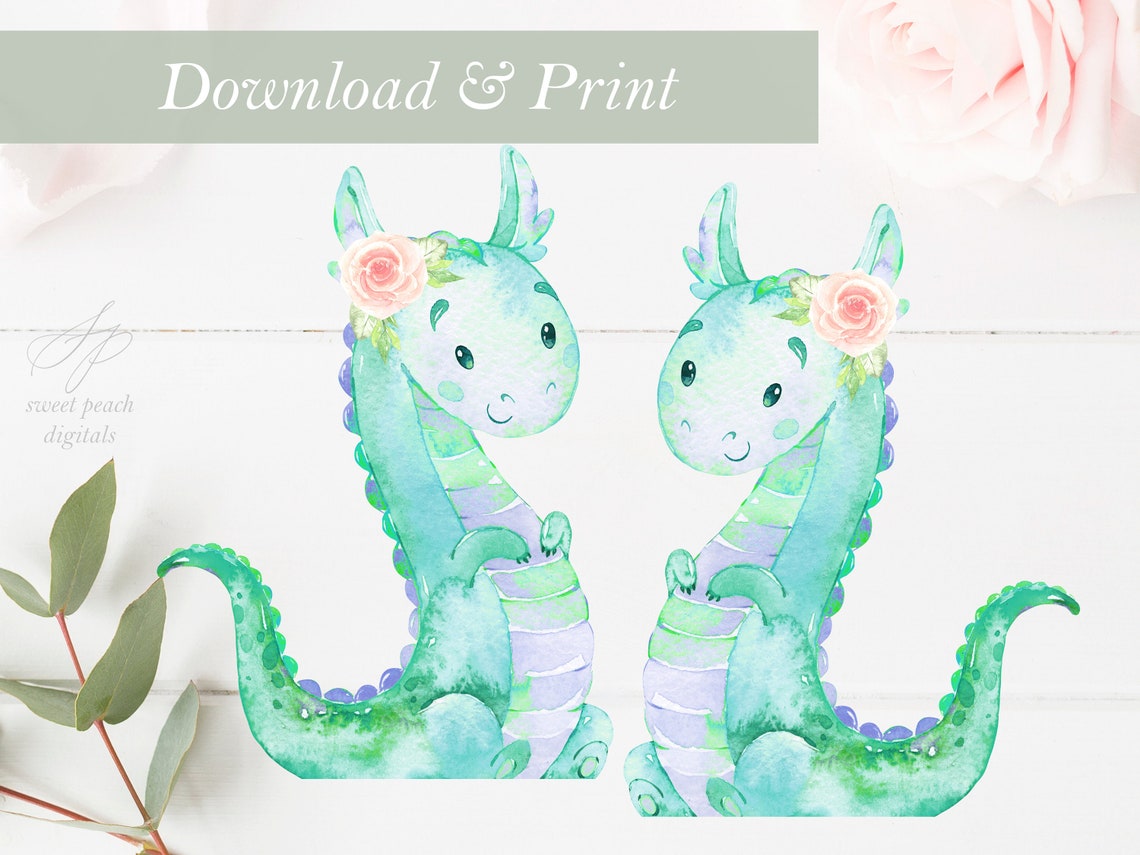Girl Dragon DIY Centerpieces Blue Dragon Print and Cut DIY Double Sided ...