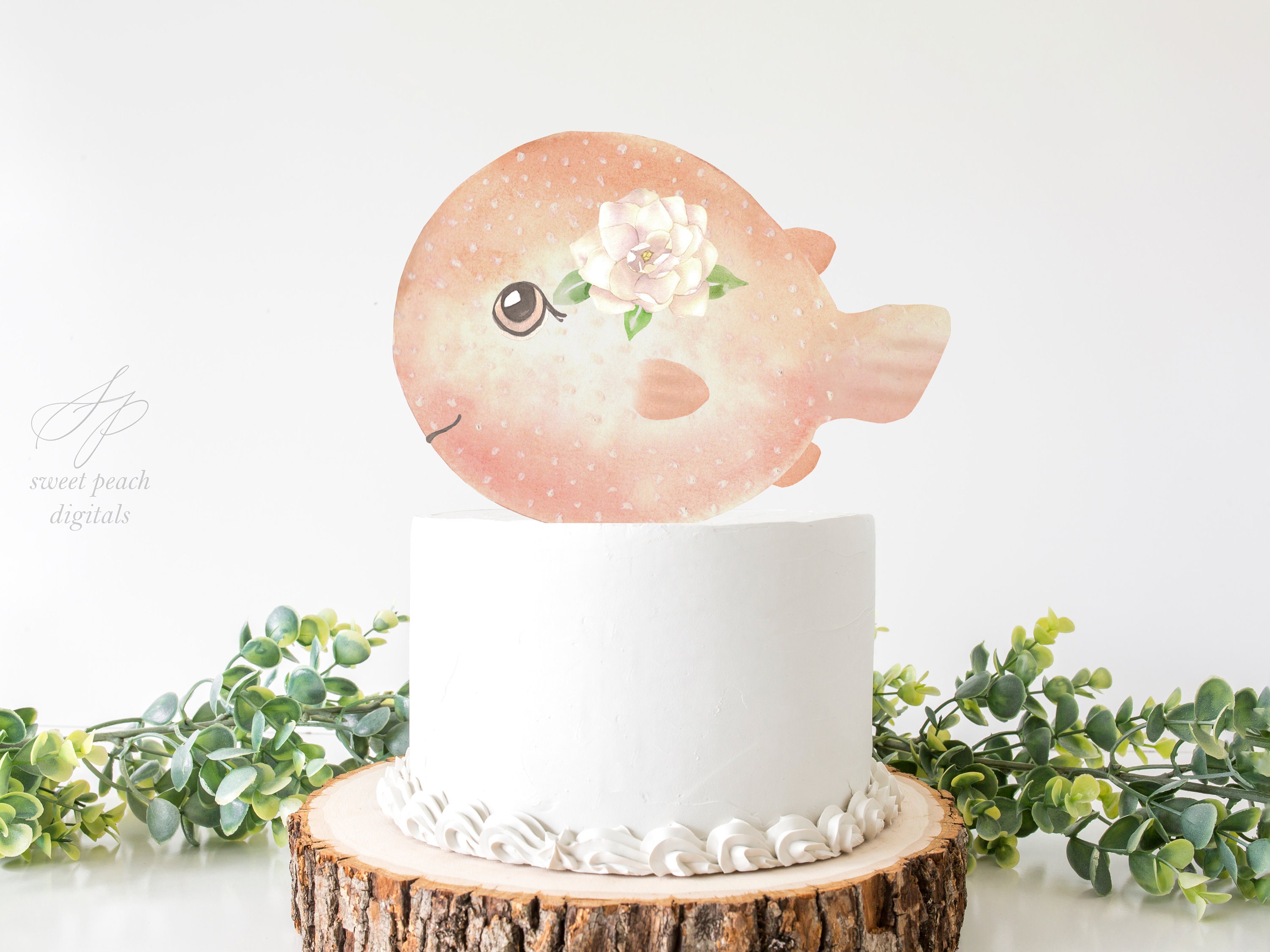Puffer Fish Topper Baby Shower Birthday Party Double Sided Digital ...
