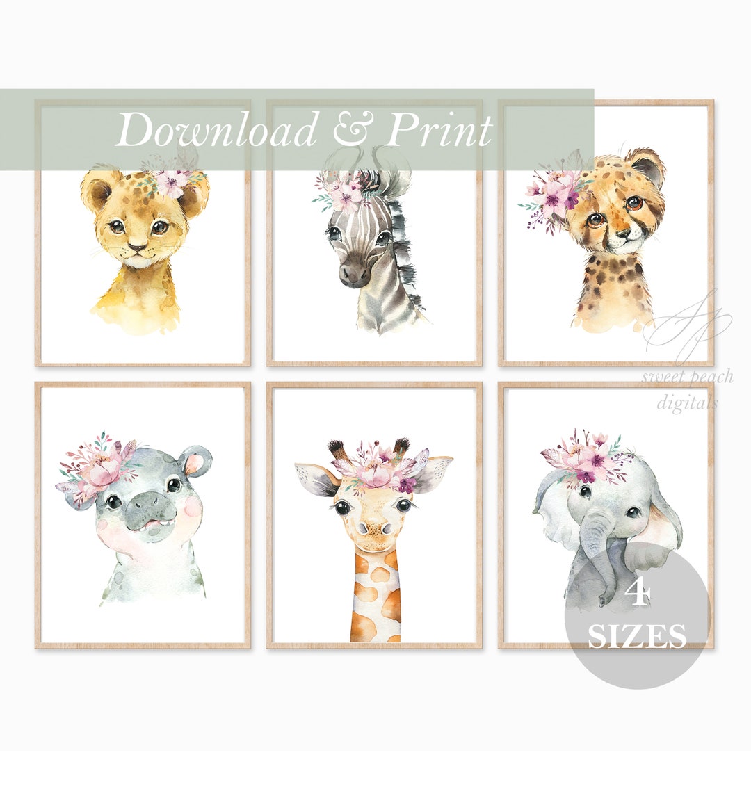 Boho Safari Set Nursery Decor Wall Art Printable Digital Print Lion ...