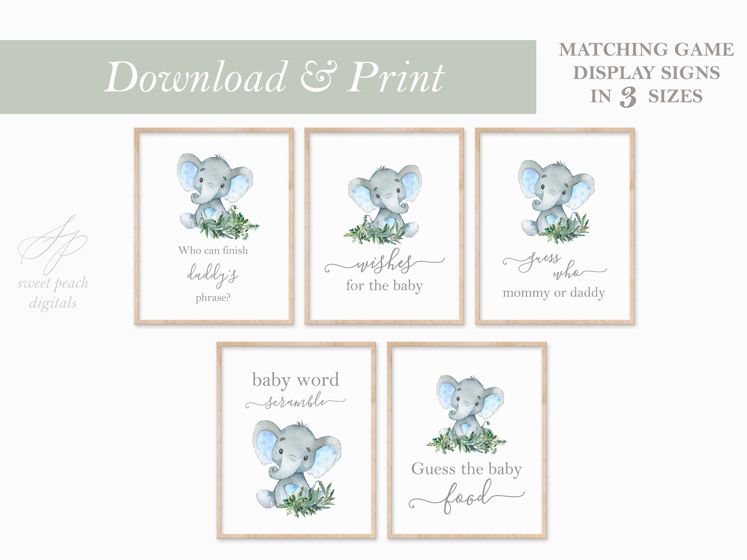 Elephant Baby Shower Game BUNDLE Safari Party Pack Card Print Jungle ...