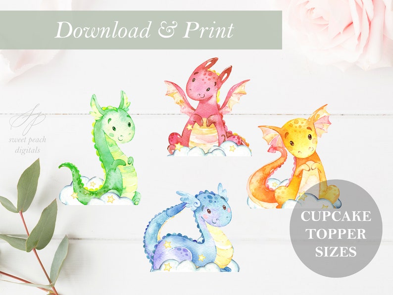 Dragon Digital Cupcake Topper Birthday Theme Printable Cup - Etsy