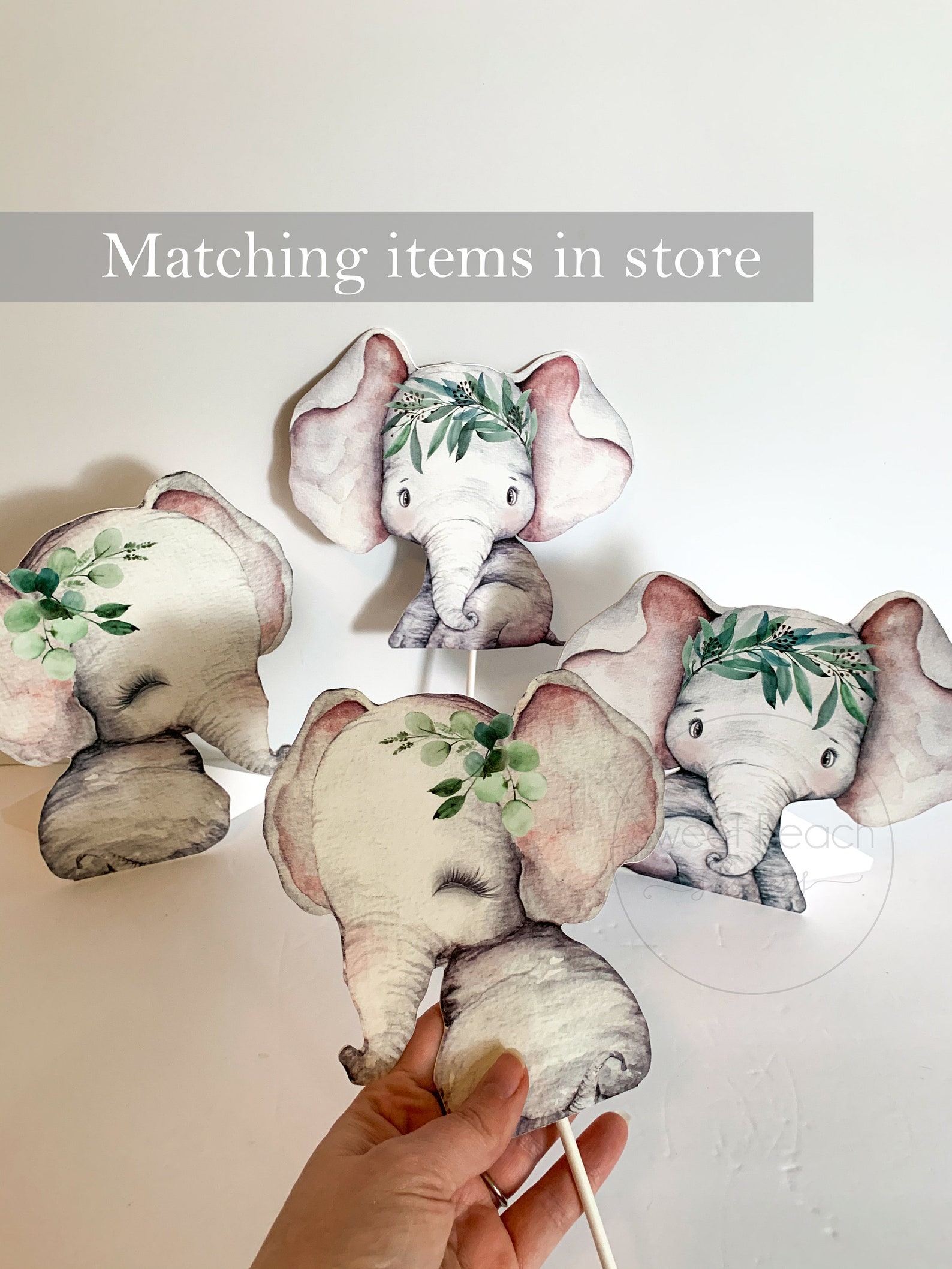 Elephant Topper 4 Sizes Safari Cut Out Greenery Printable Birthday Cake ...