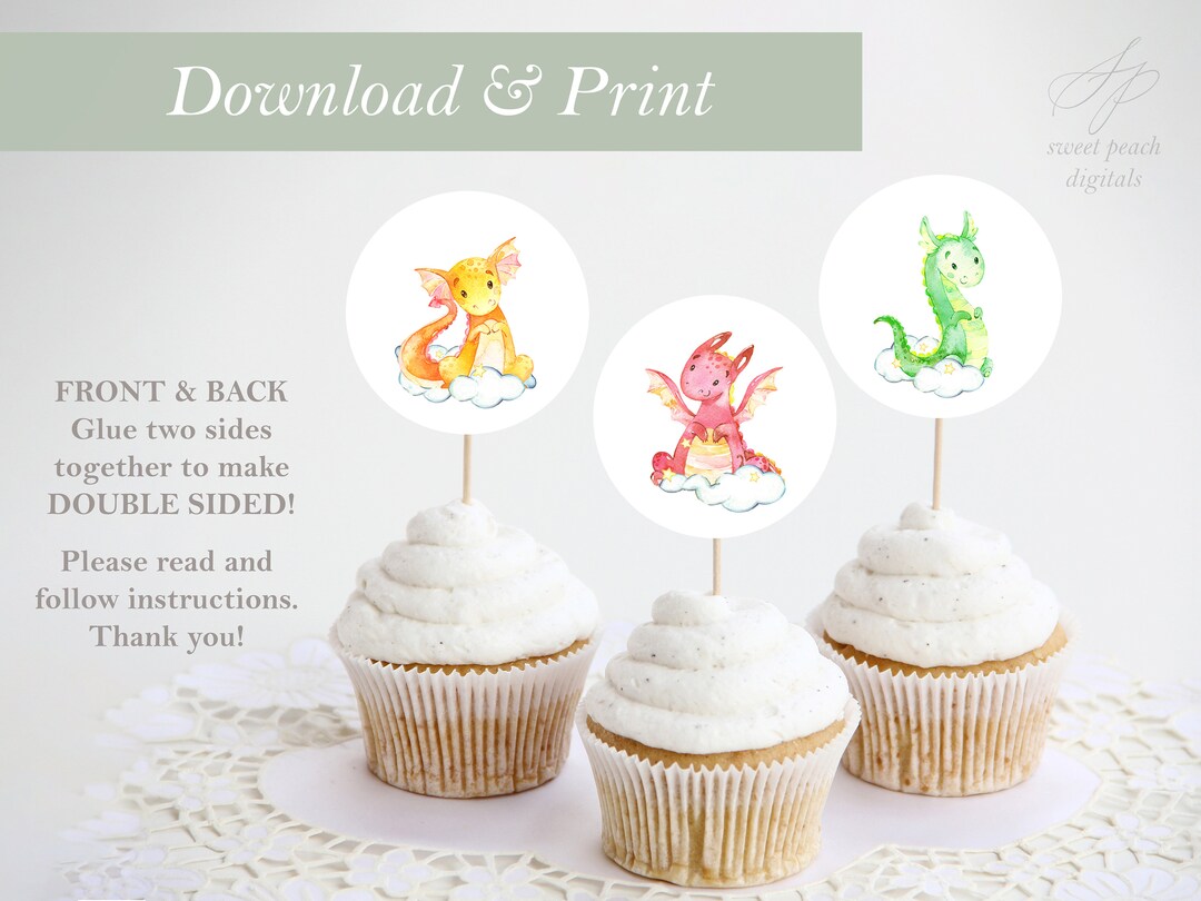 Dragon Cupcake Topper Digital Printable Cup Cake Decoration Birthday ...