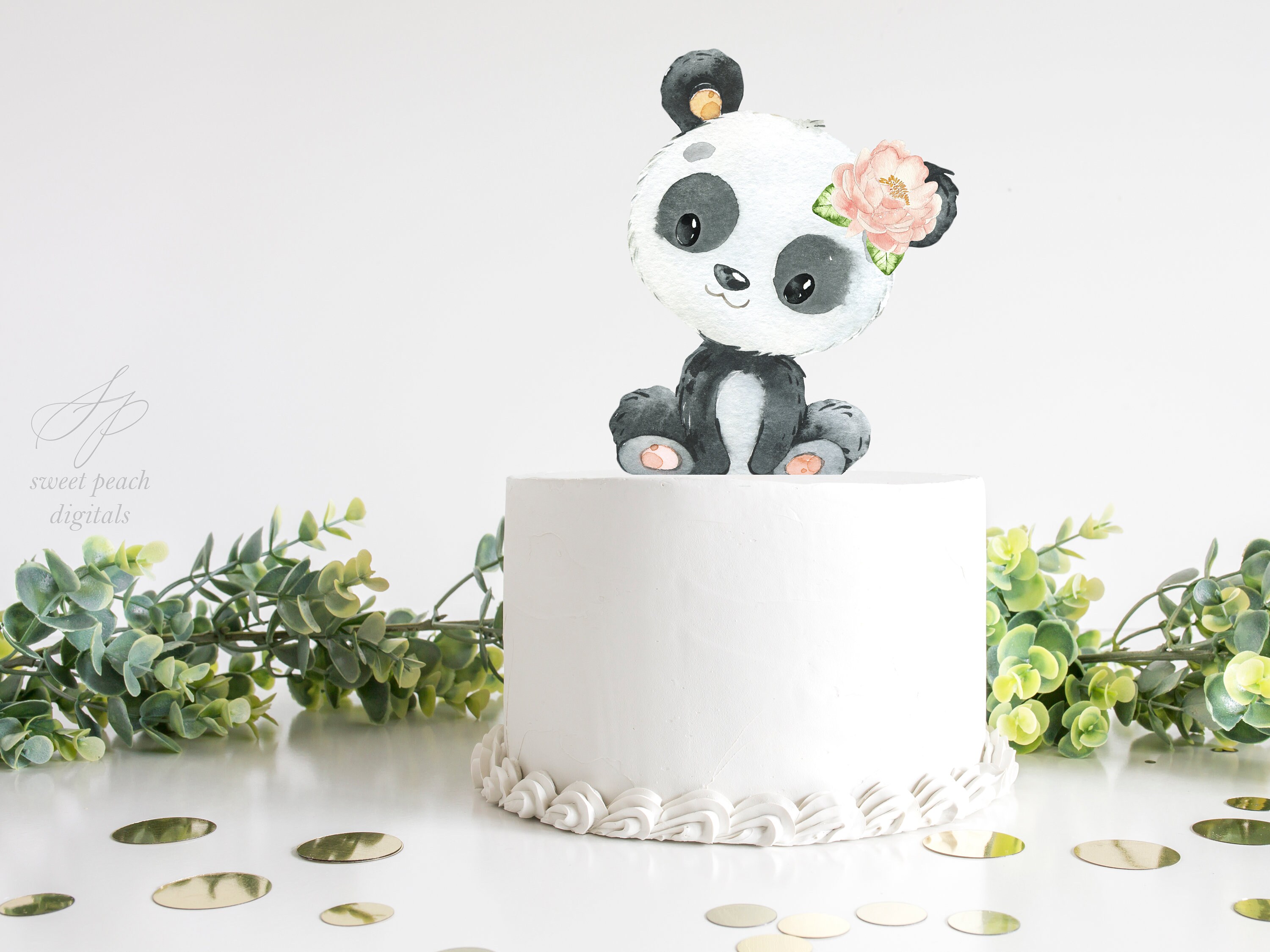 Girl Panda Topper DOUBLE SIDED Printable Flower Cut Out Safari - Etsy