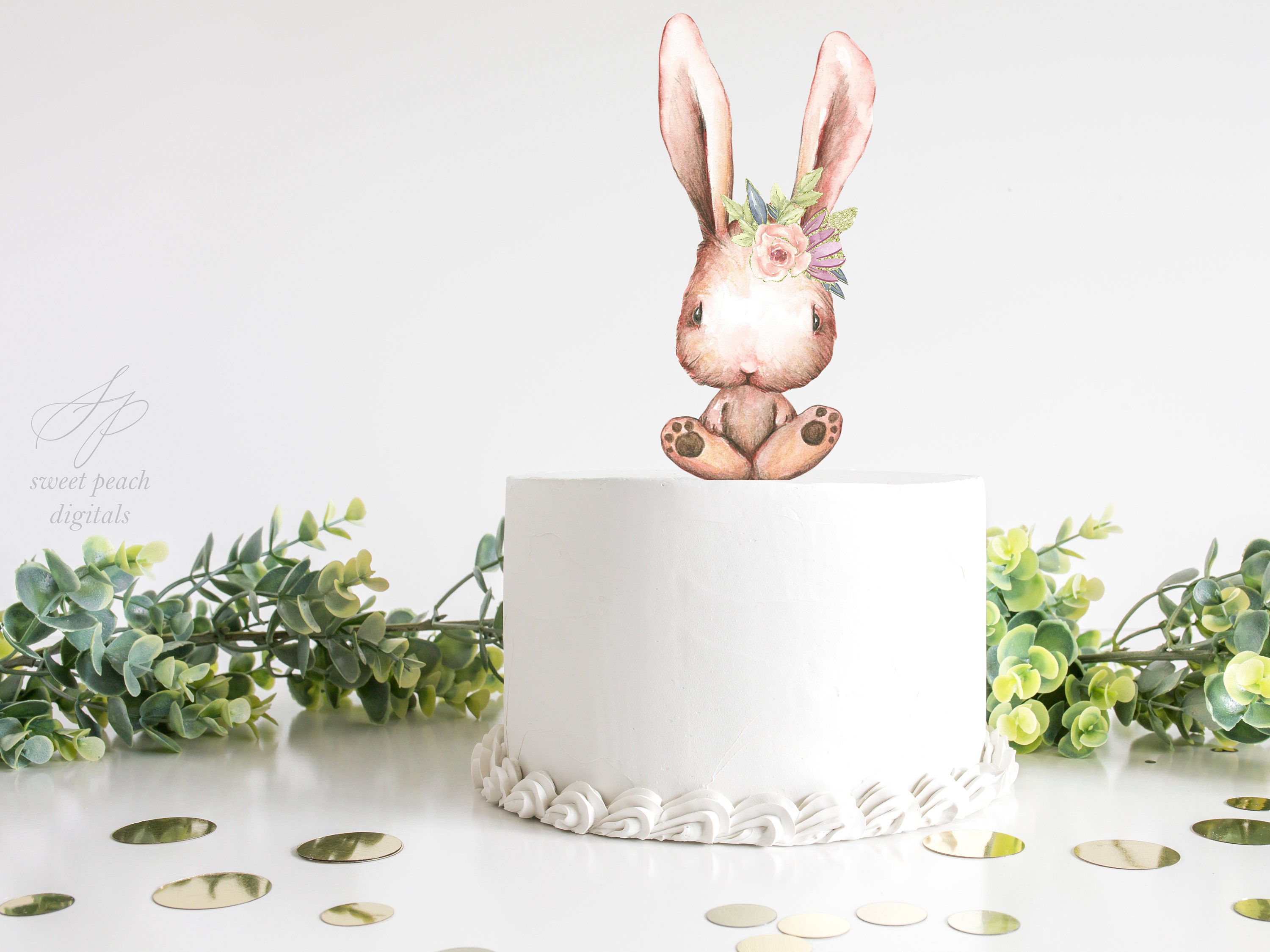 Bunny Rabbit Topper DOUBLE SIDED Printable Flower Cut Out Woodland ...