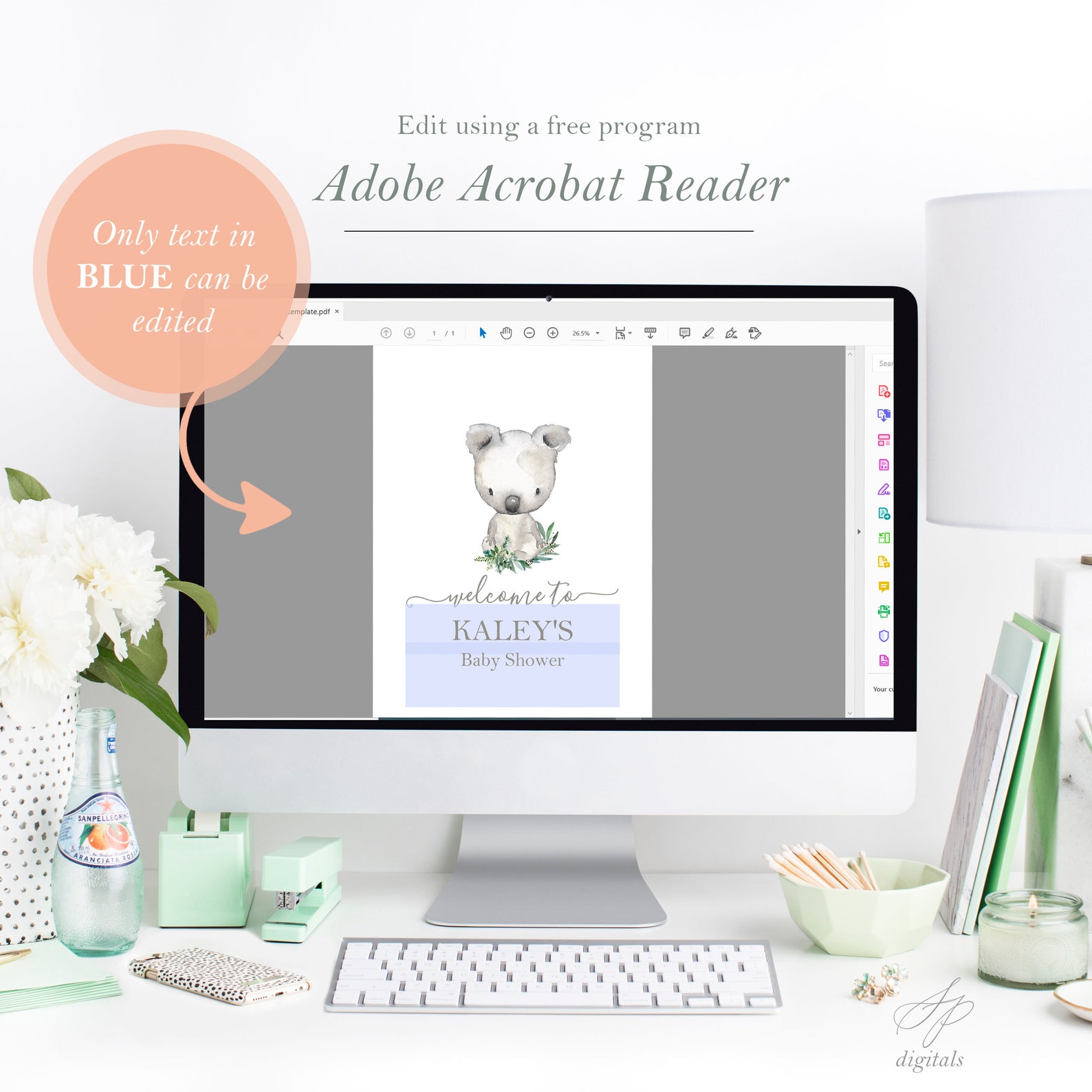 Koala Welcome Sign Baby Shower Birthday Signage Editable Template ...