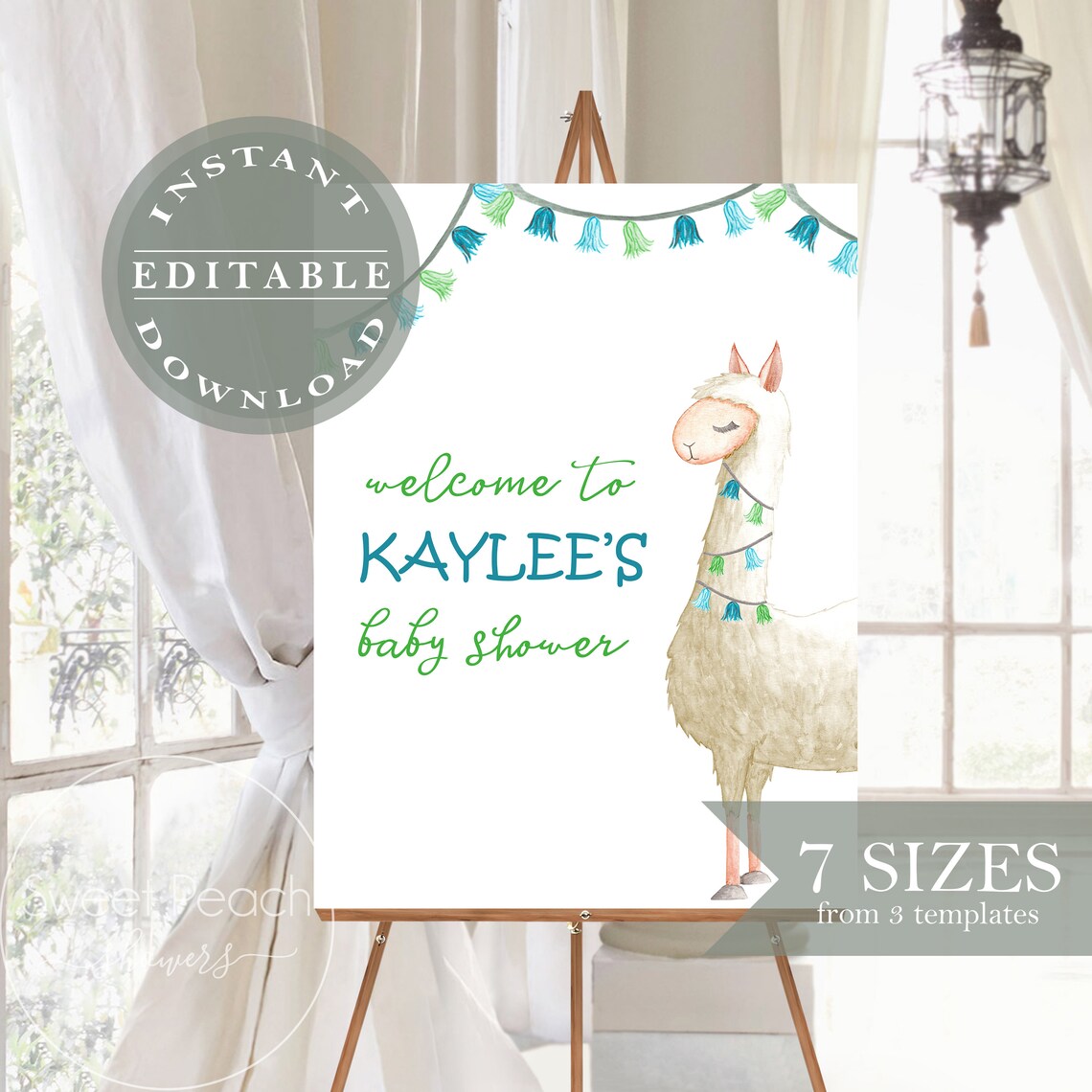 Llama Welcome Alpaca Sign Baby Shower Boy Girl Editable - Etsy