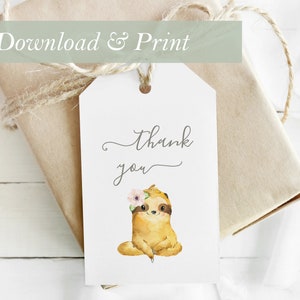 Safari Favor Tags Sloth #1 Gift Jungle Zoo Baby Shower Birthday Floral ...