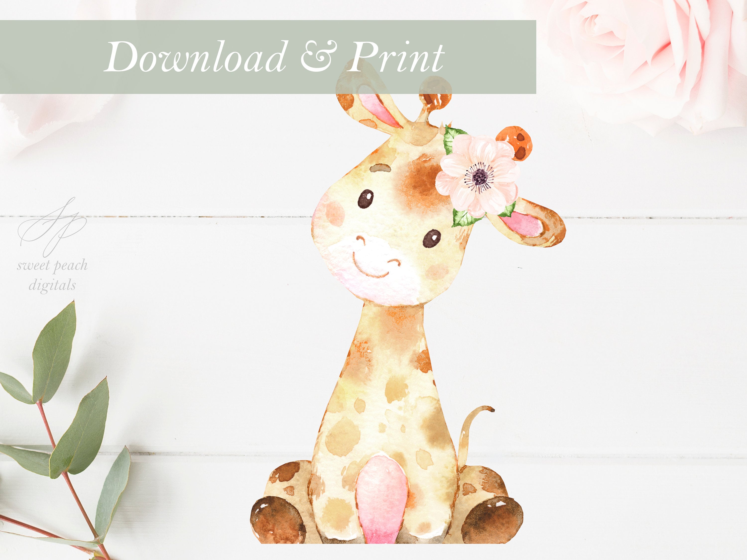 LARGE Flower Giraffe Cut Out Printable Stand up Safari Floral Pink Rose ...