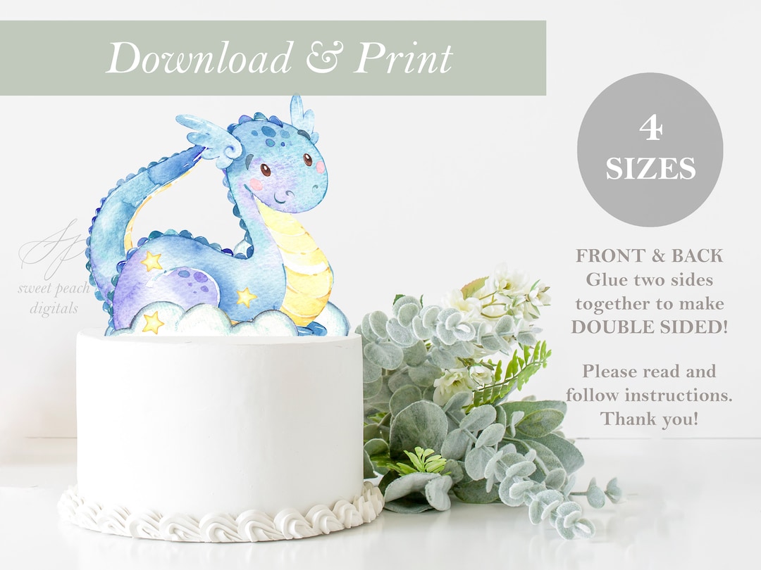 Dragon Cake Topper Printable Birthday 4 Sizes Cake Cut Out Cloud ...