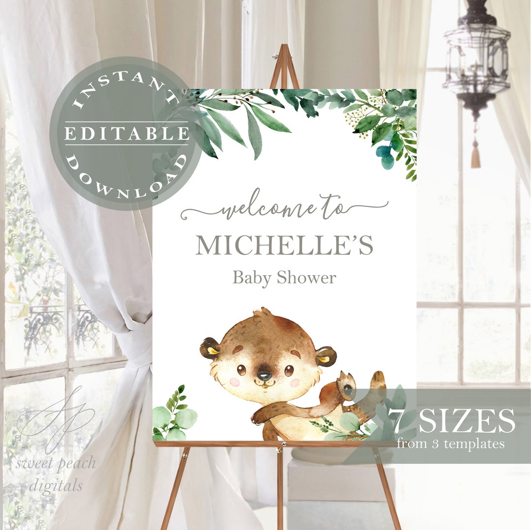 Otter Welcome Baby Shower Sign Woodland Forest Animal Digital Printable ...