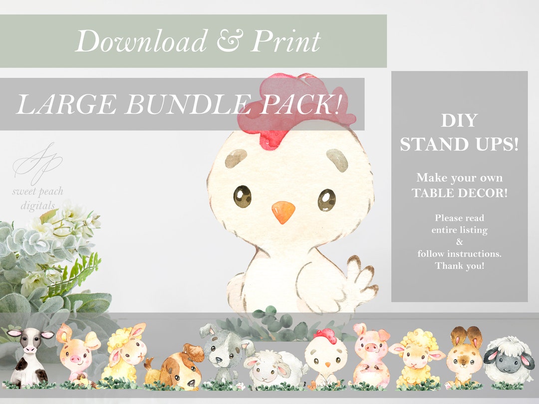 Farm Baby Shower Table Decor Barnyard Animal Cut Out Printable Stand up ...
